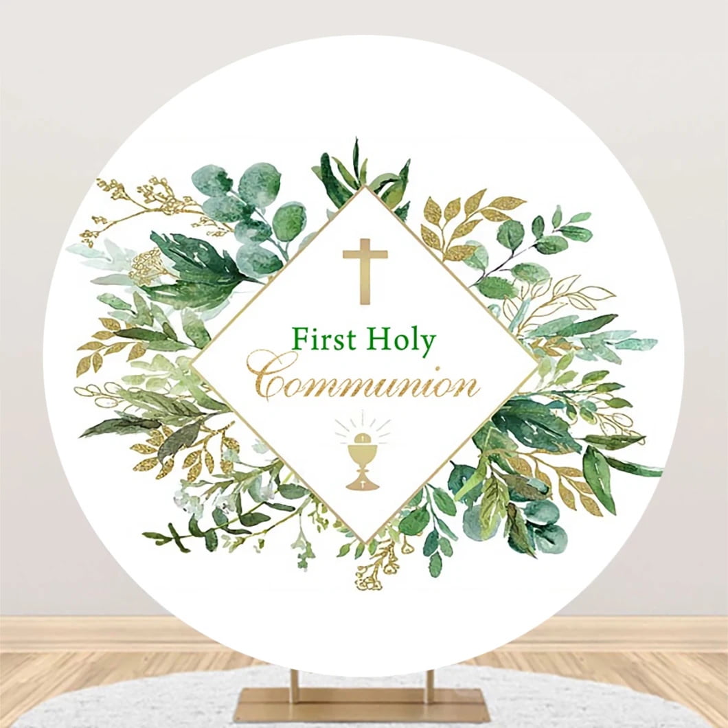 Mi Bautizo Round Backdrop Cover Gold Cross First Holy Communion God ...