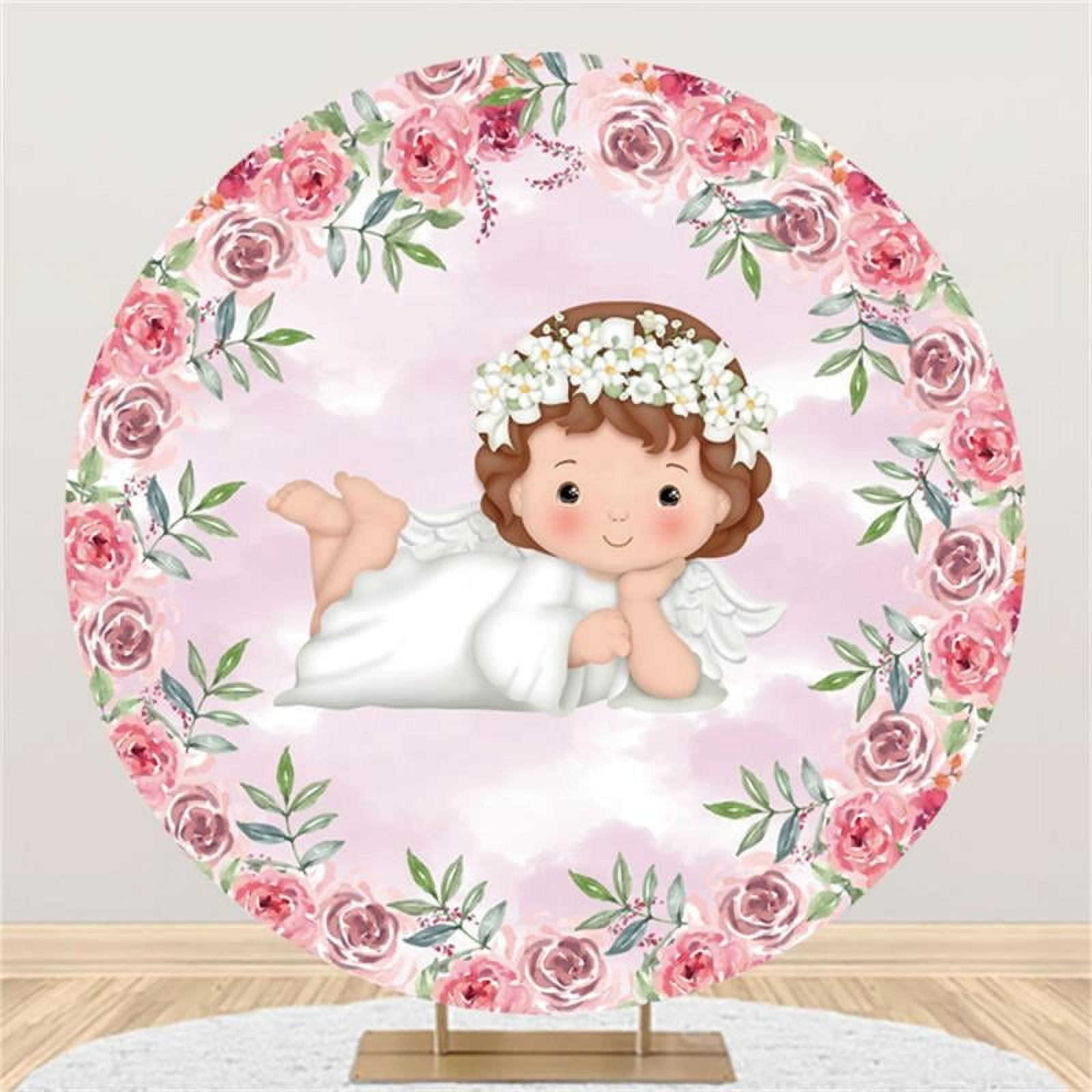 Mi Bautizo Round Backdrop Cover Gold Cross First Holy Communion God ...