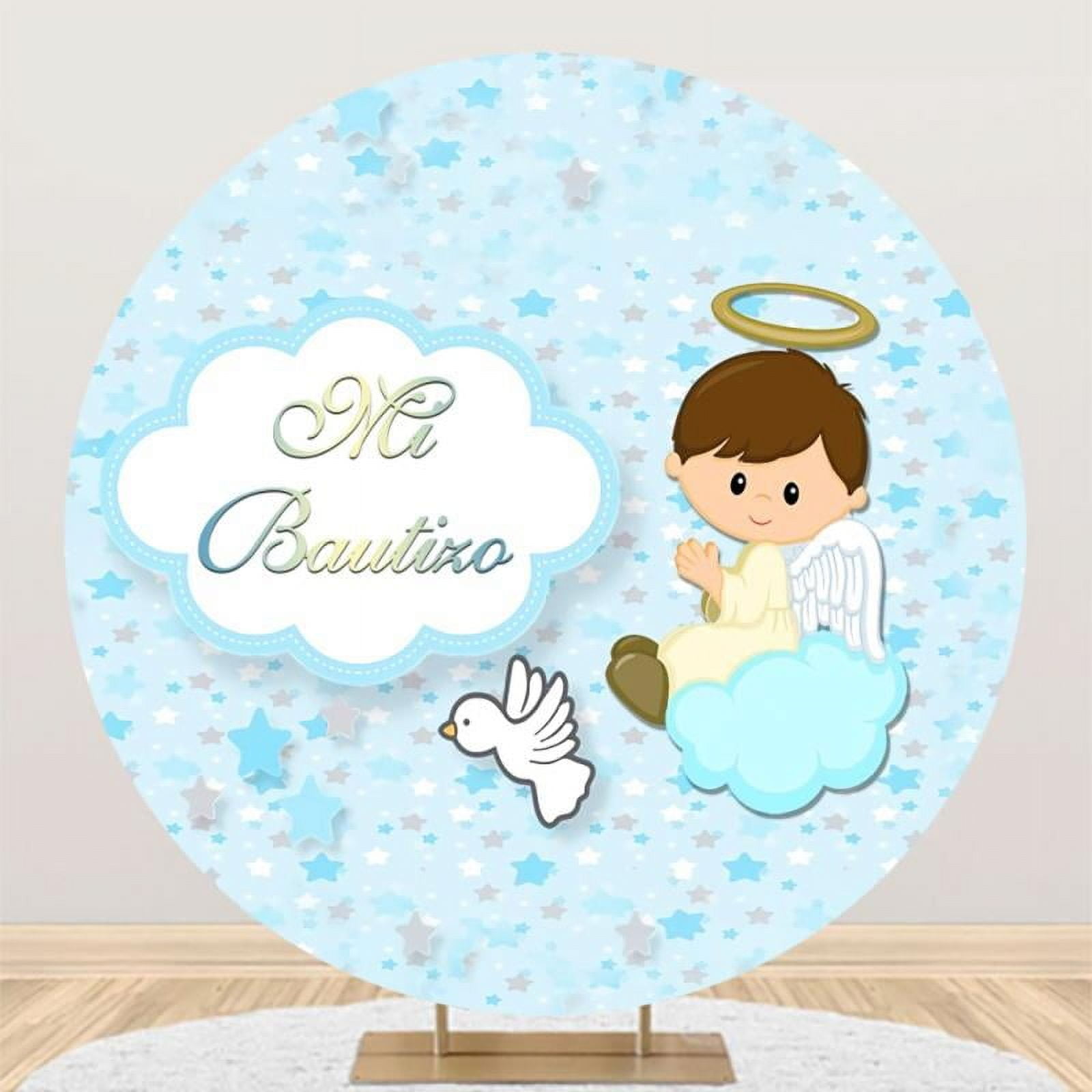 Mi Bautizo Round Backdrop Cover Gold Cross First Holy Communion God ...