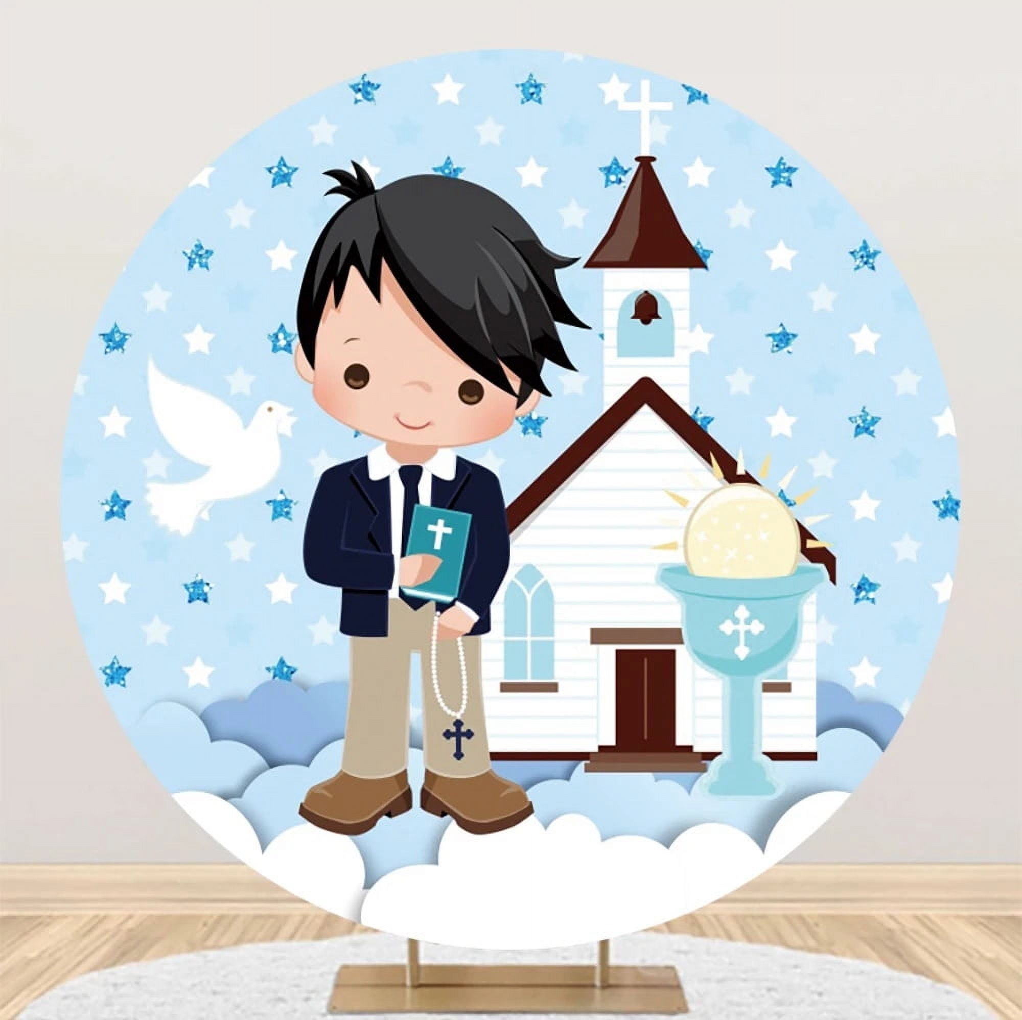 Mi Bautizo Round Backdrop Cover Gold Cross First Holy Communion God ...