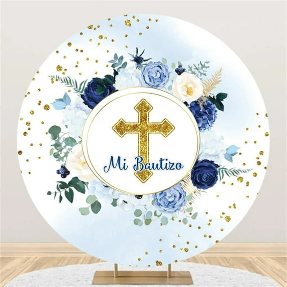 Mi Bautizo Round Backdrop Cover Gold Cross First Holy Communion God ...