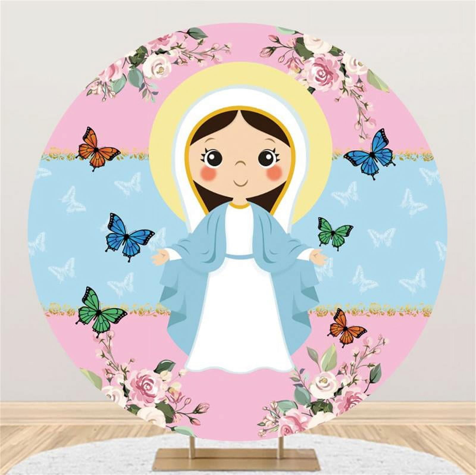 Mi Bautizo Round Backdrop Cover Gold Cross First Holy Communion God ...