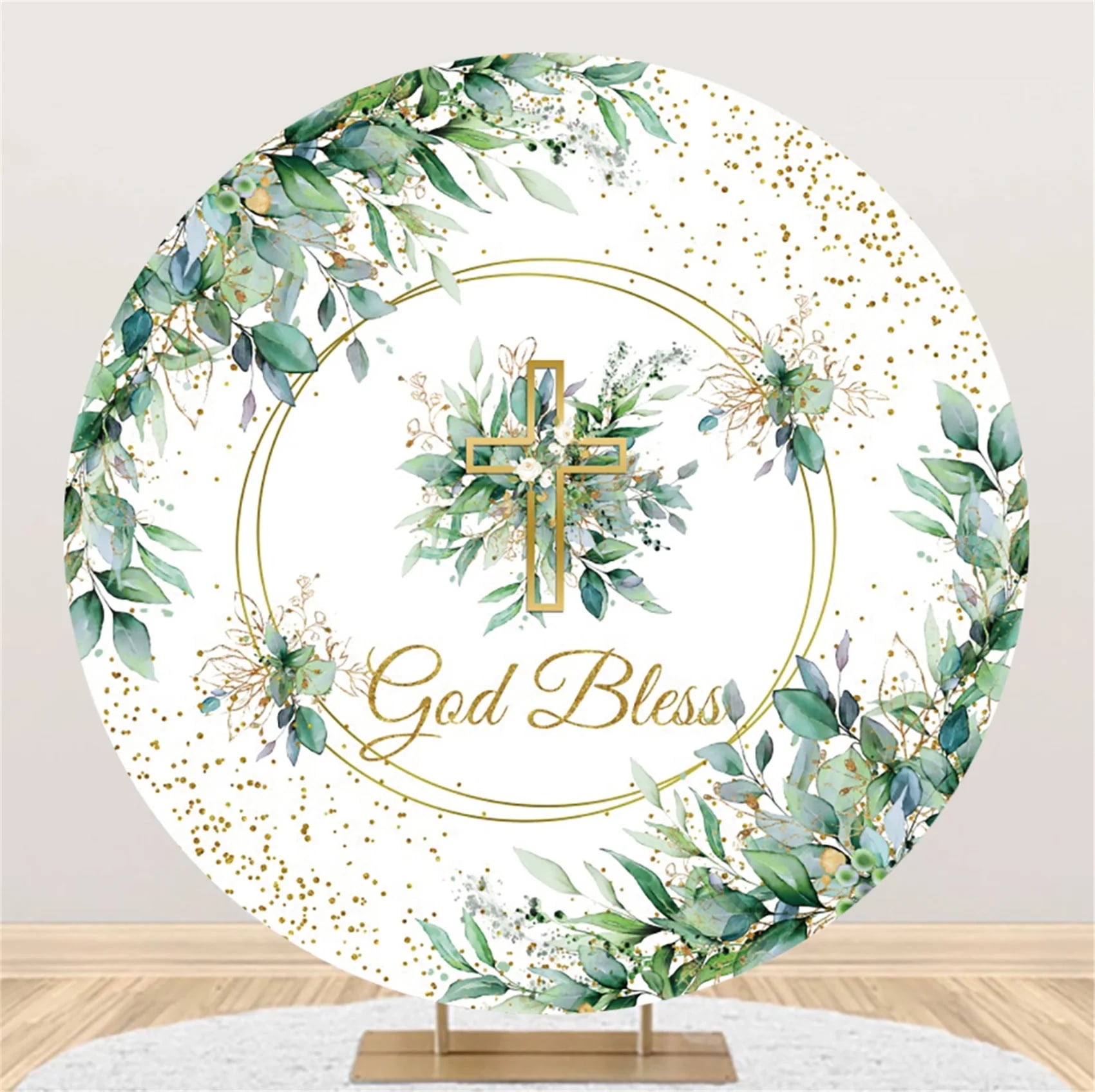 Mi Bautizo Round Backdrop Cover Gold Cross First Holy Communion God ...
