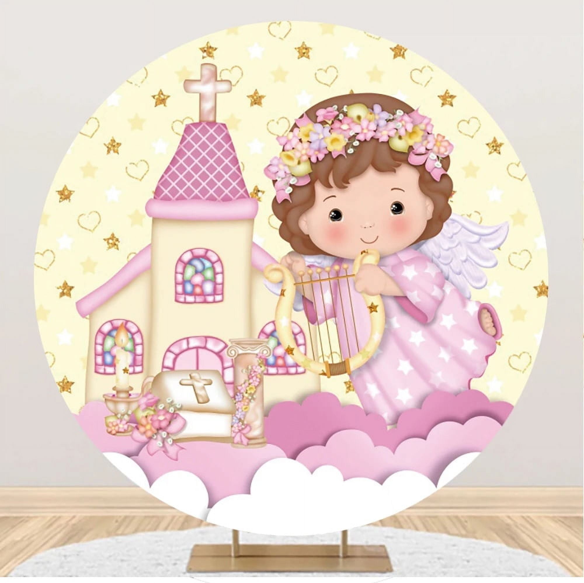 Mi Bautizo Round Backdrop Cover Gold Cross First Holy Communion God ...