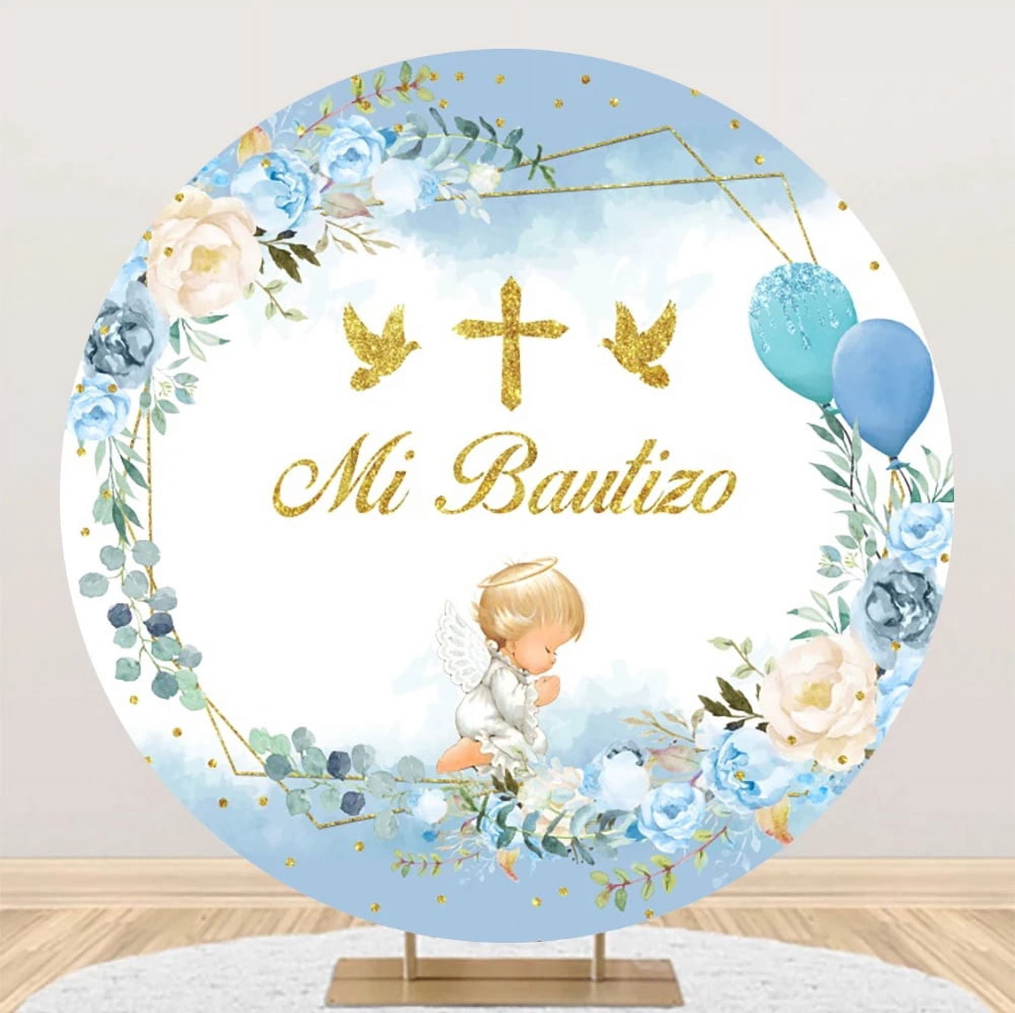 Mi Bautizo Round Backdrop Cover Gold Cross First Holy Communion God ...