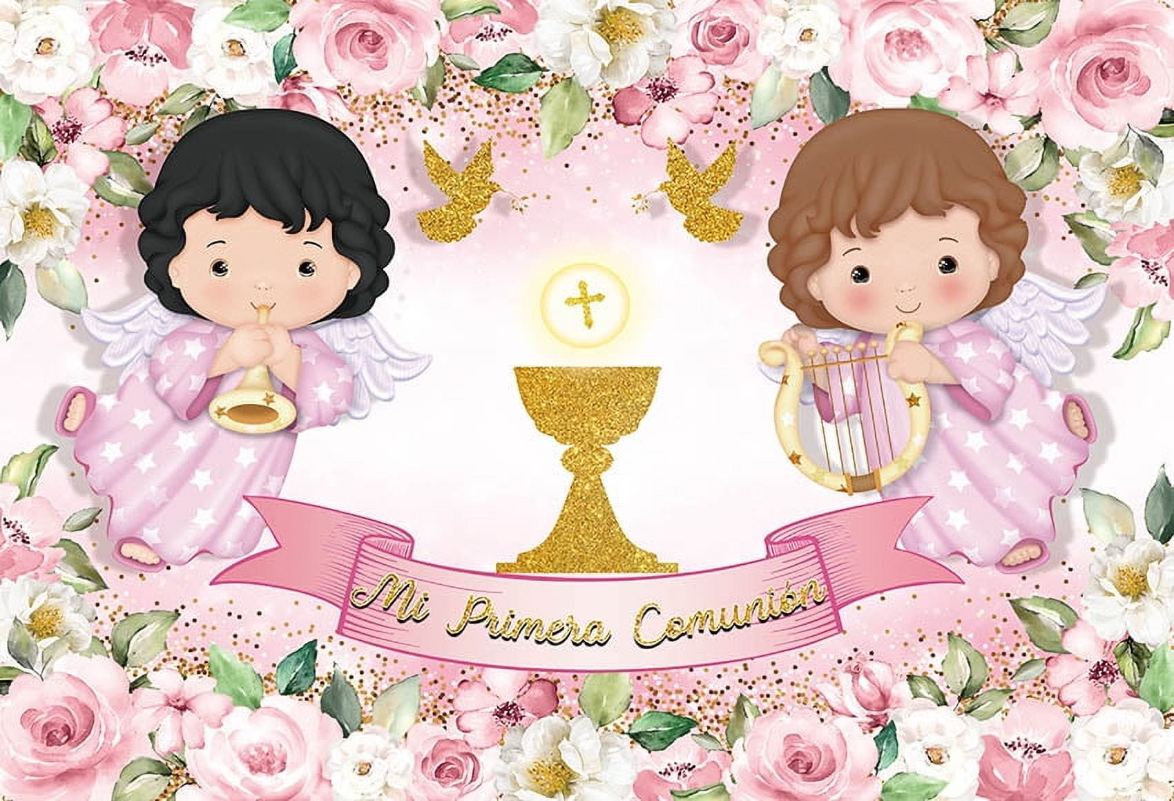 Mi Primera Comunión Baptism Kids God Bless Christening Party ration Backdrop Photo Studio ...