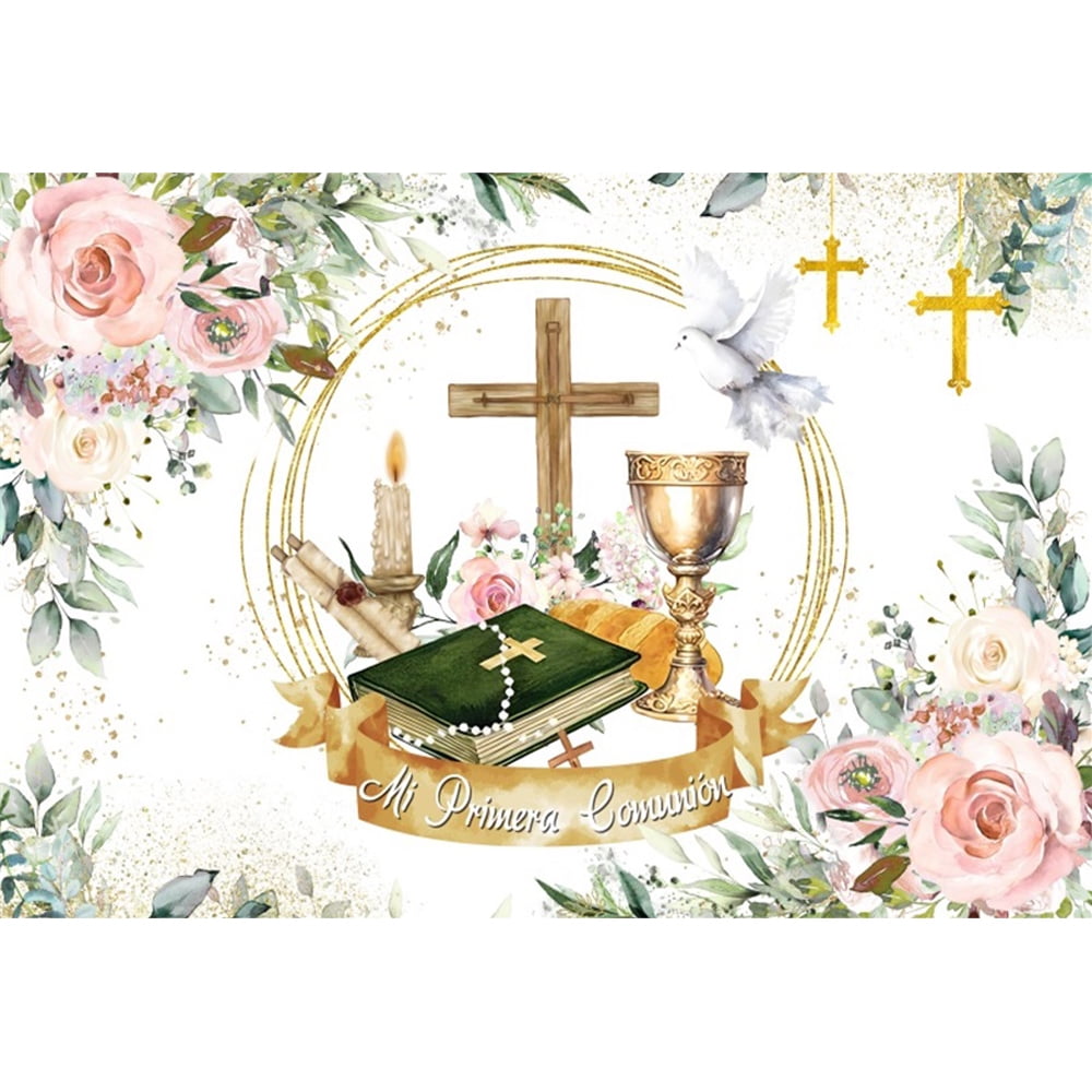 Mi Primera Comunión Photography Background Girl Baptism Cross Holy ...