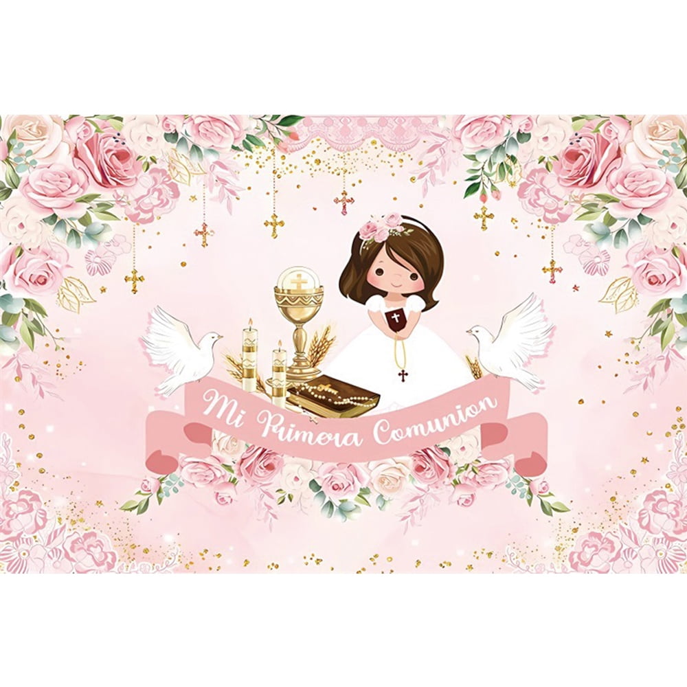 Mi Primera Comunión Photography Background Girl Baptism Cross Holy ...