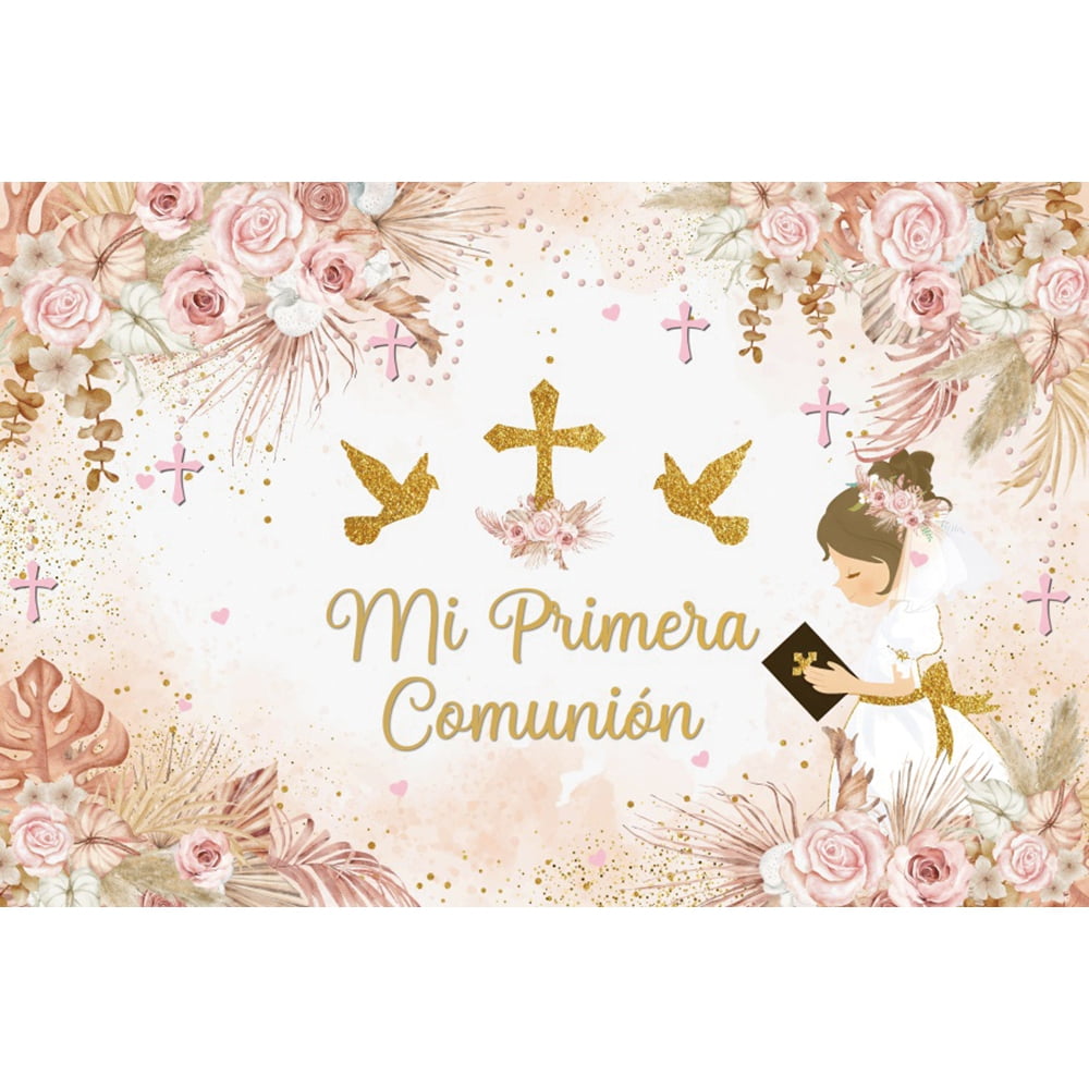 Mi Primera Comunión Photography Background Girl Baptism Cross Holy ...
