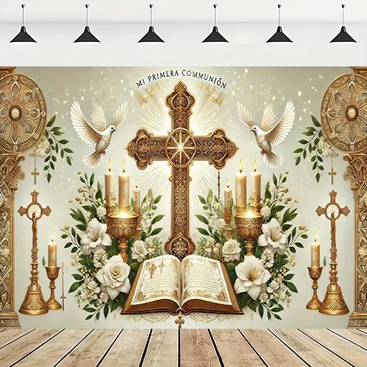 Mi Primera Comunión Photography Background Gold Chalice God Bless Party ...