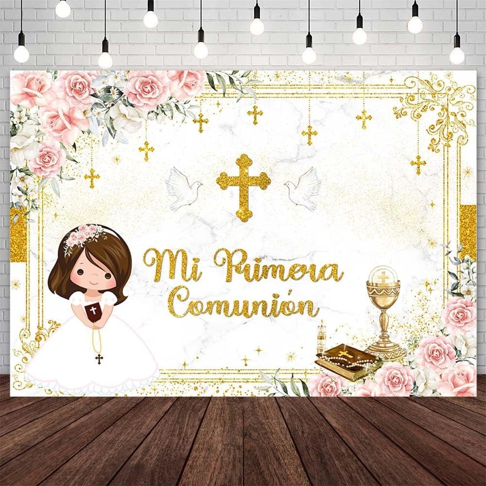Mi Primera Comunion Backdrop for Girl Baptism Christening Party ...