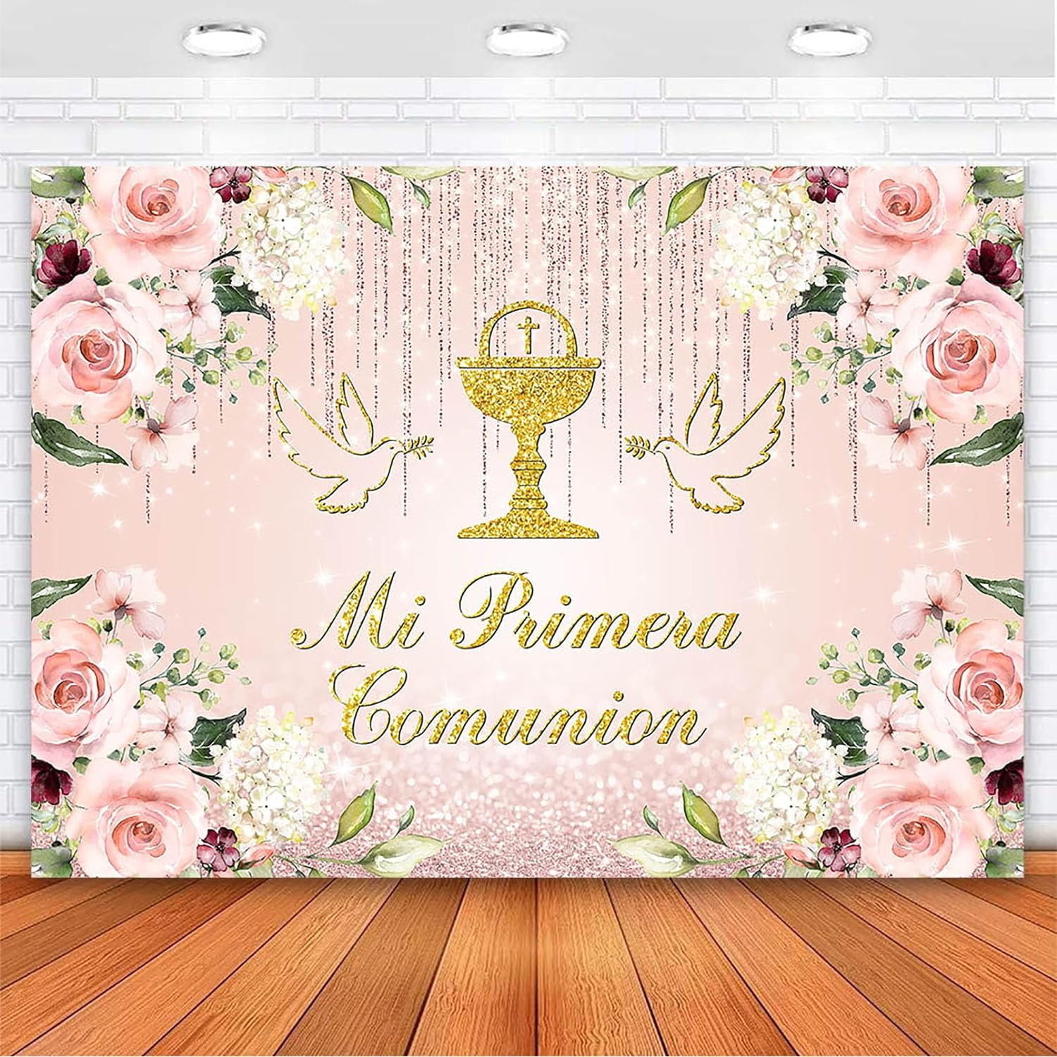 Mi Primera Comunion Backdrop Girls Floral Baptism Christening Party ...
