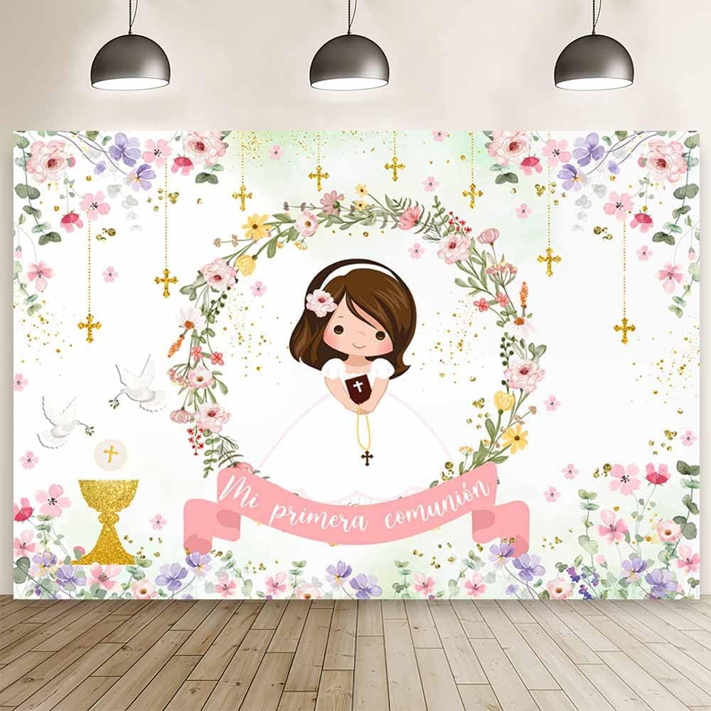 Mi Primera Comunion Backdrop Spring Wildflowers First Holy Communion ...