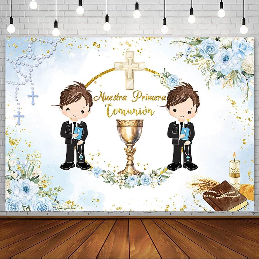 Mi Primera Comunion Backdrop for Twin Boys Nuestra Primera Comunión God ...
