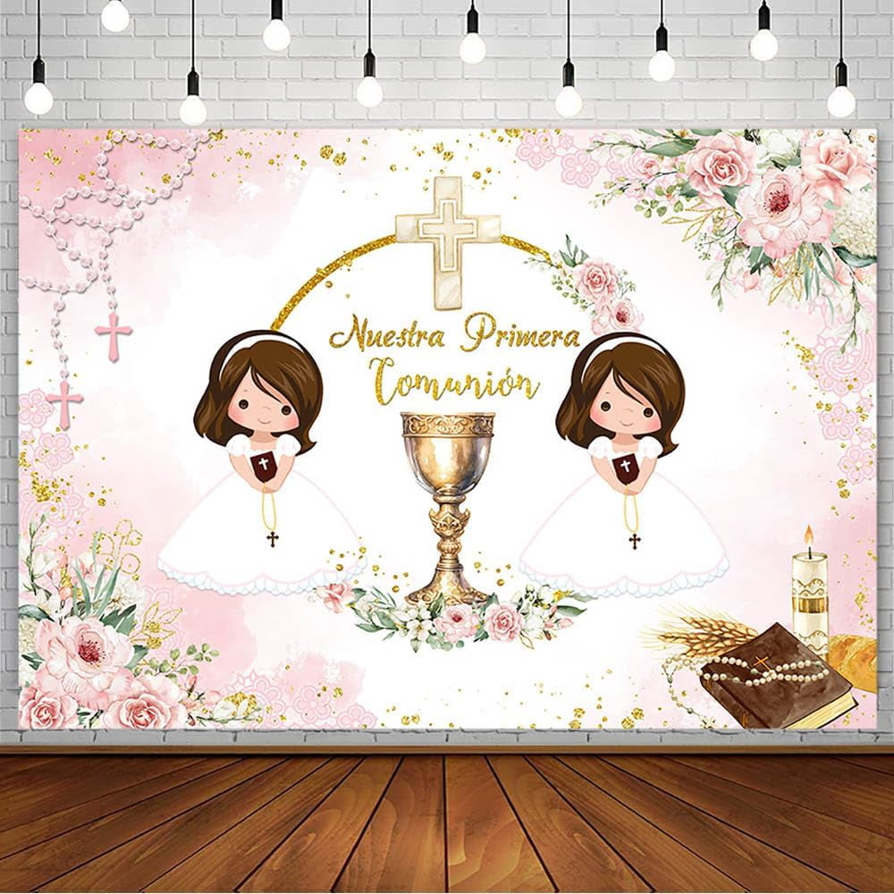 Mi Primera Comunion Backdrop for Twin Girls Nuestra Primera Comunión ...