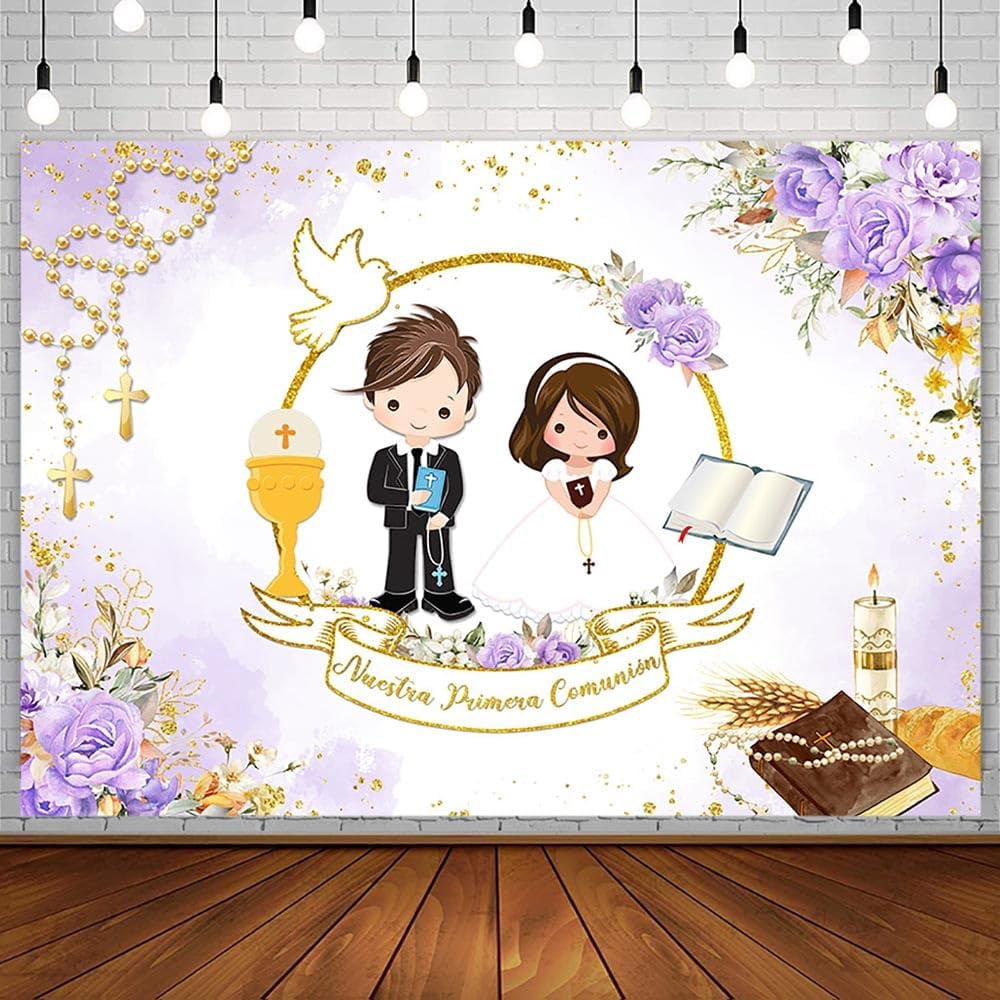 Mi Primera Comunion Backdrop for Twins Nuestra Primera Comunión God ...