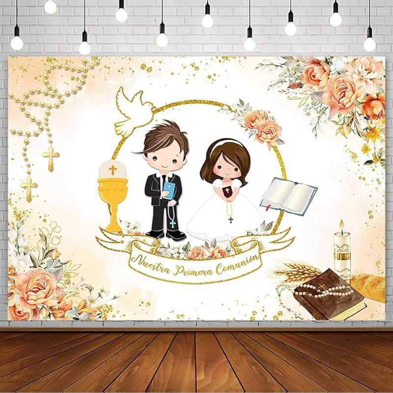 Mi Primera Comunion Backdrop for Twins Nuestra Primera Comunión God ...