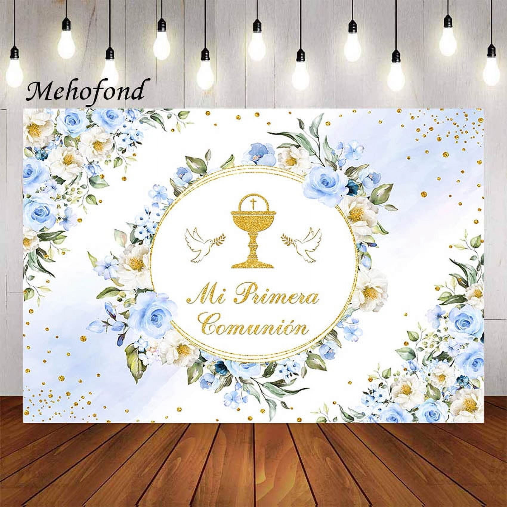 Mi Primera Comunion Baptism Floral God Bless Kids Christening Party r ...
