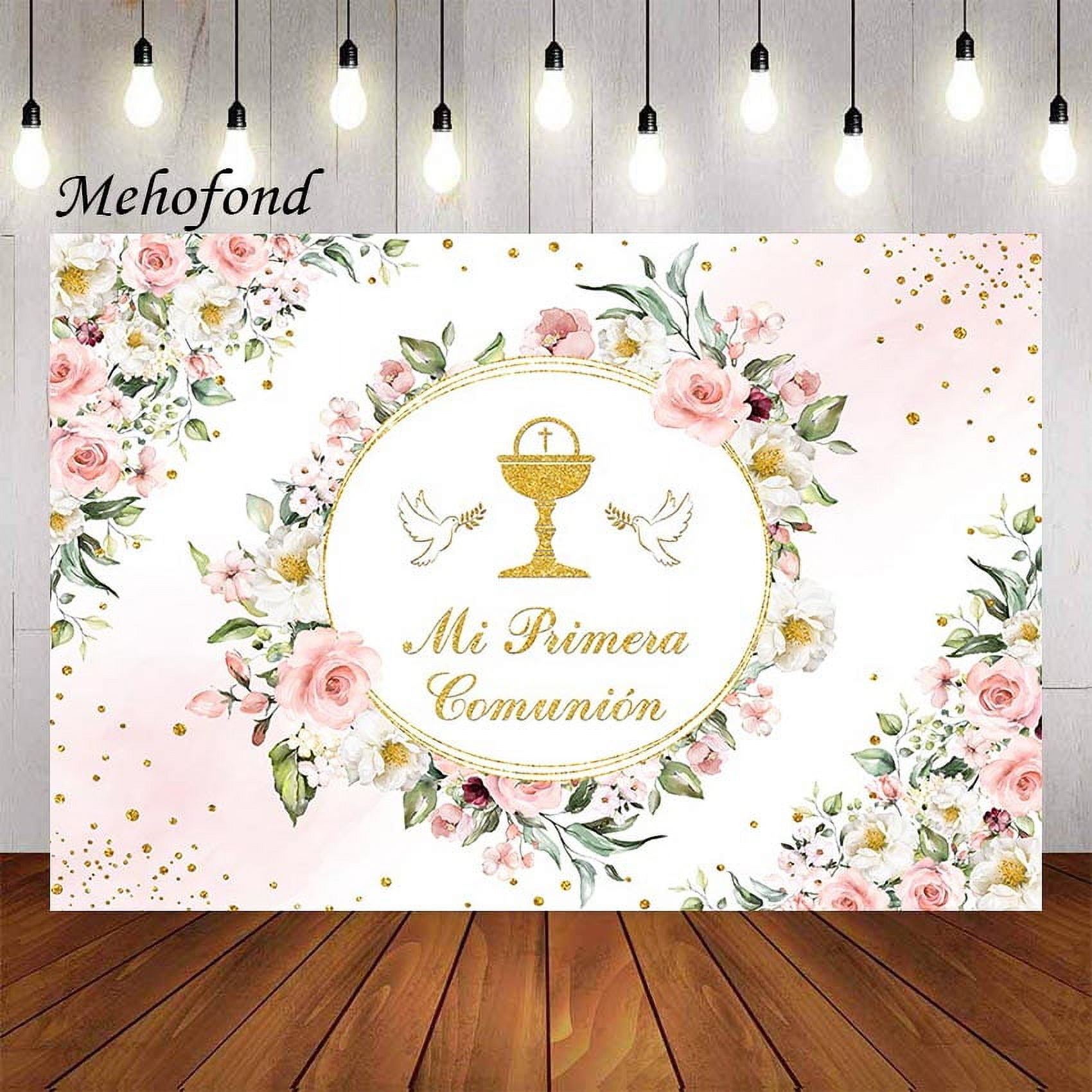 Mi Primera Comunion Baptism Floral God Bless Kids Christening Party r Backdrop Photo Studio ...