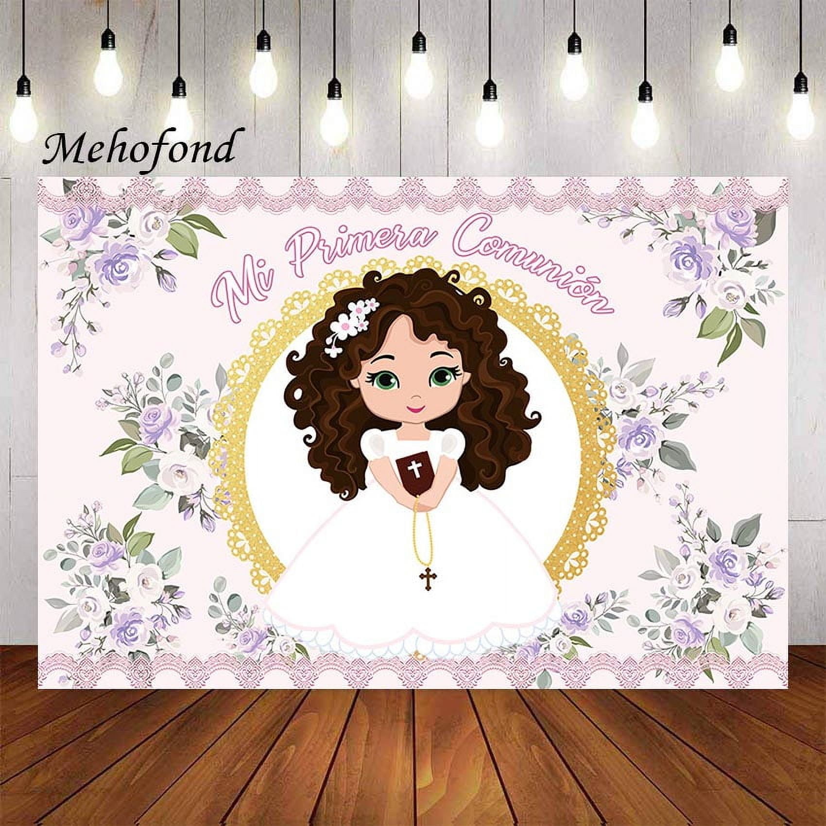 Mi Primera Comunion Girl Baptism God Bless Purple Floral Lace Party r ...