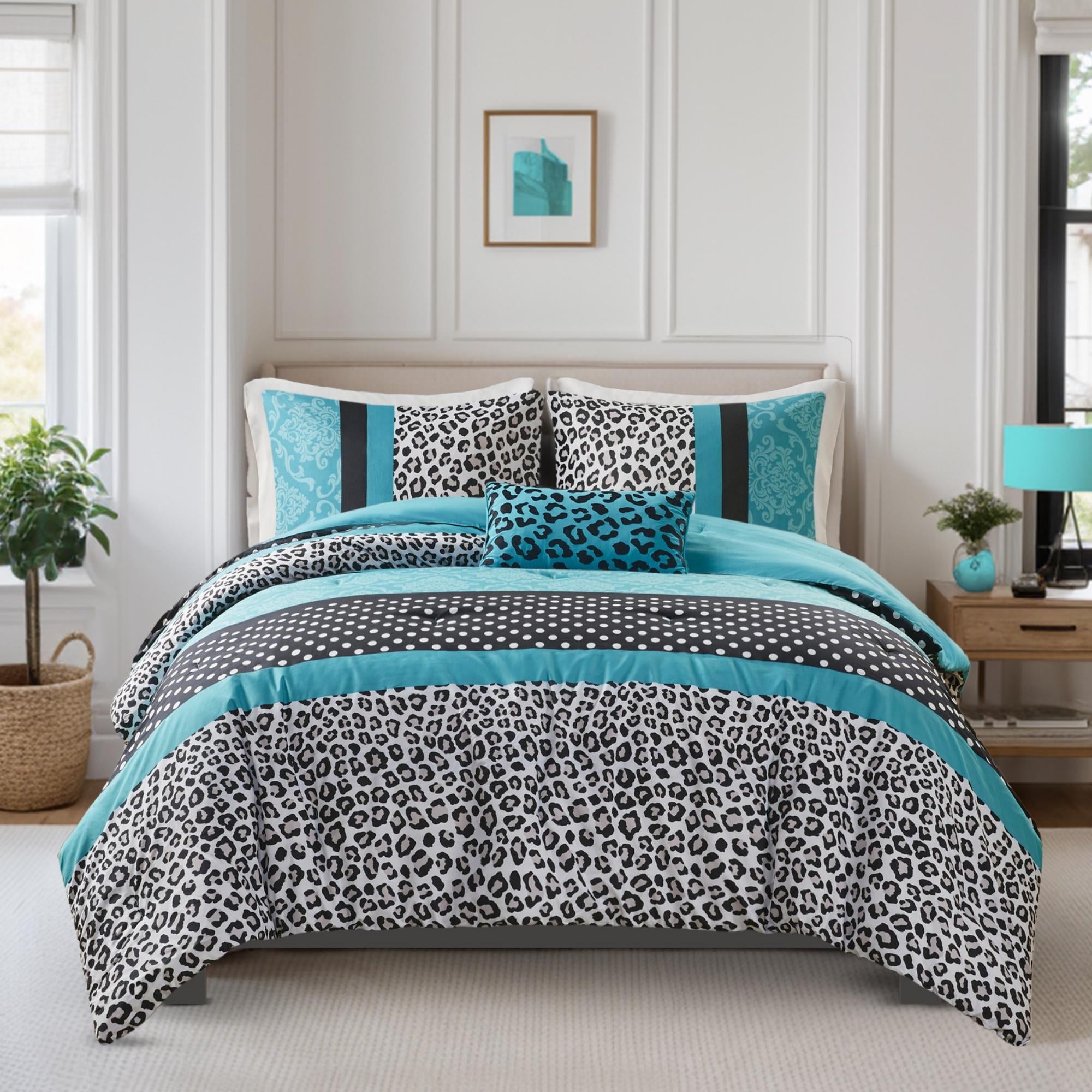 Mi Zone Chloe Full/Queen Size Comforter Set - Teal Leopard Print, Polka ...