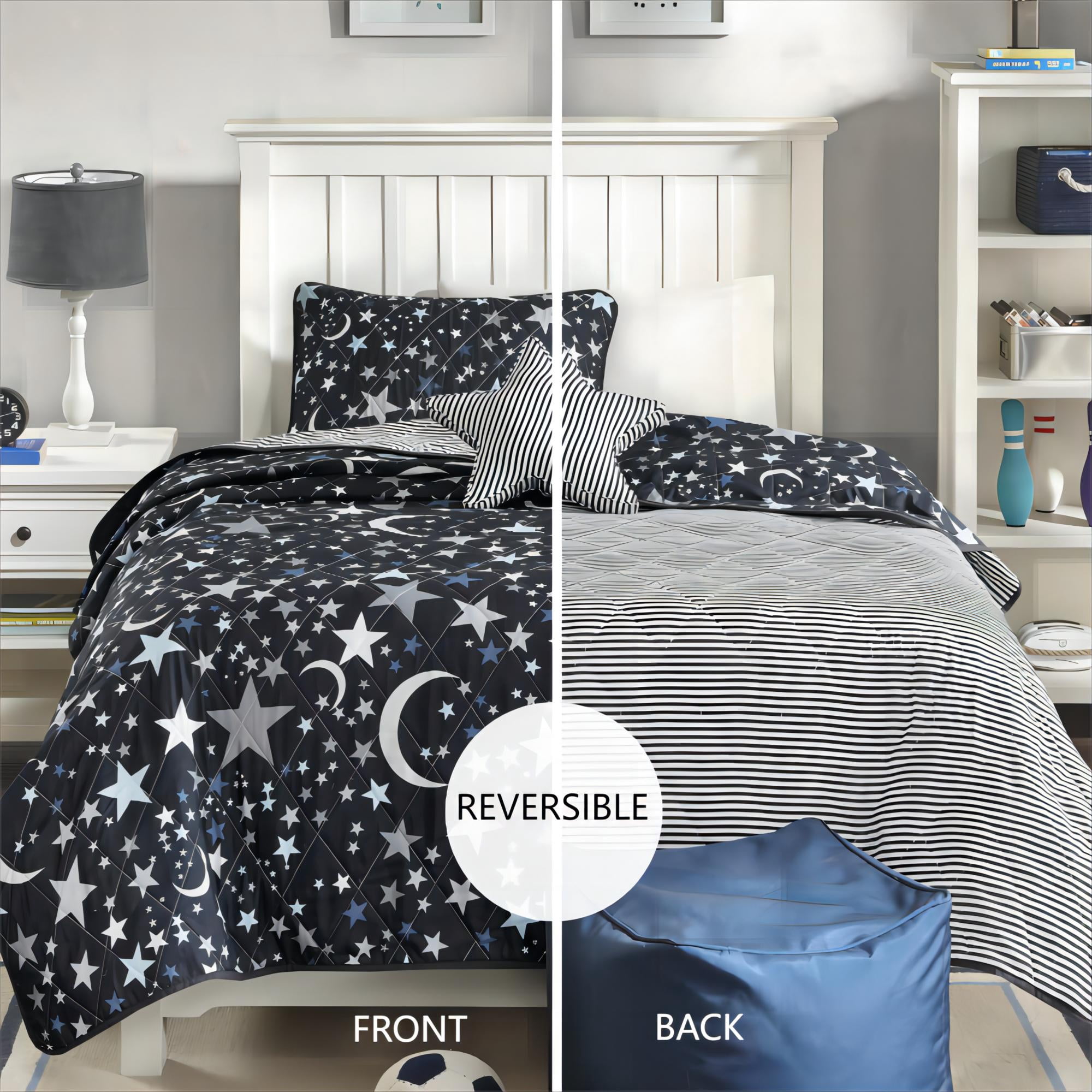 Mi Zone Kids Twin Child Reversible Quilt Set with Decor Pillow Starry ...
