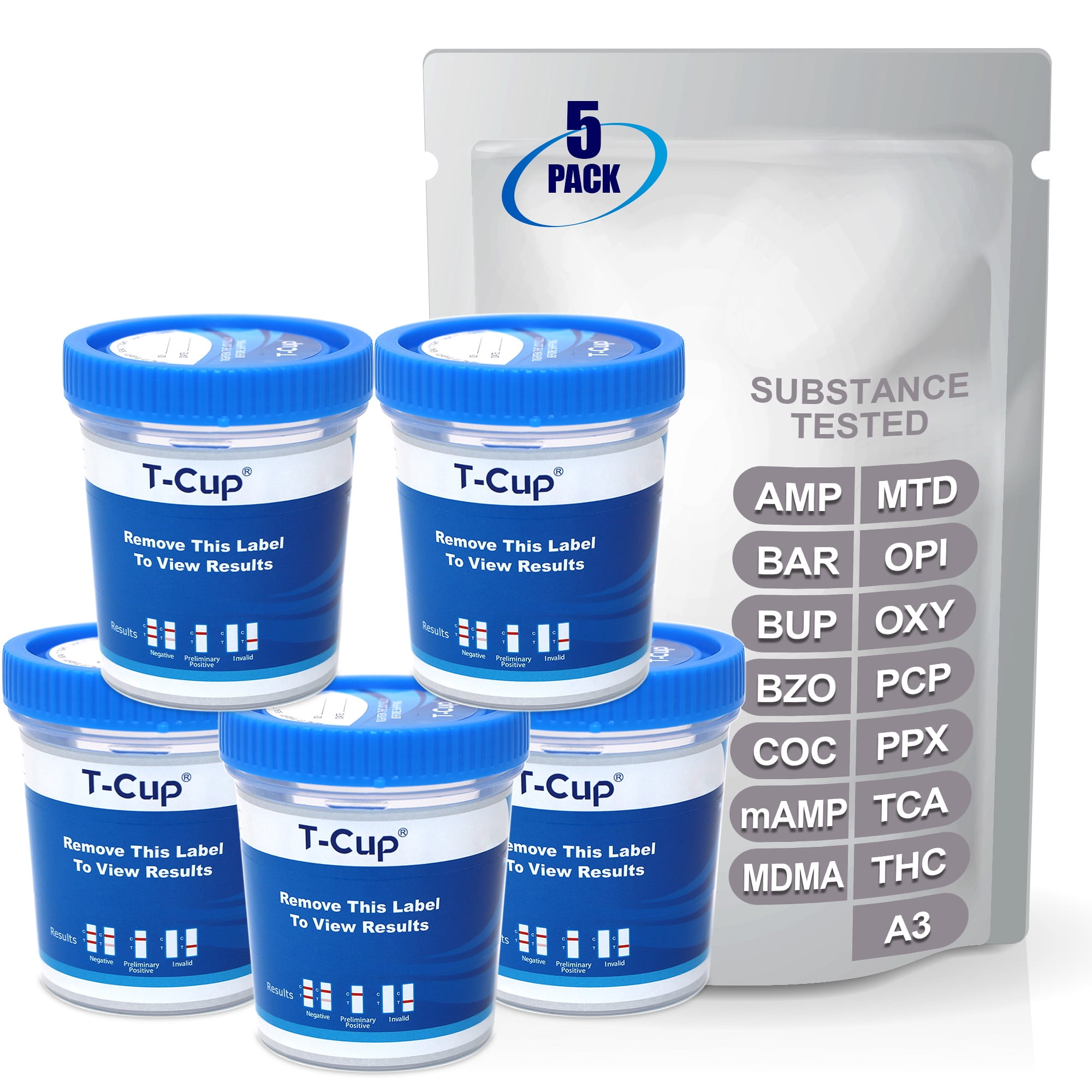 MiCare [5pk] - 14-Panel T-Cup Instant Urine Drug Test - (AMP/BAR/BUP ...