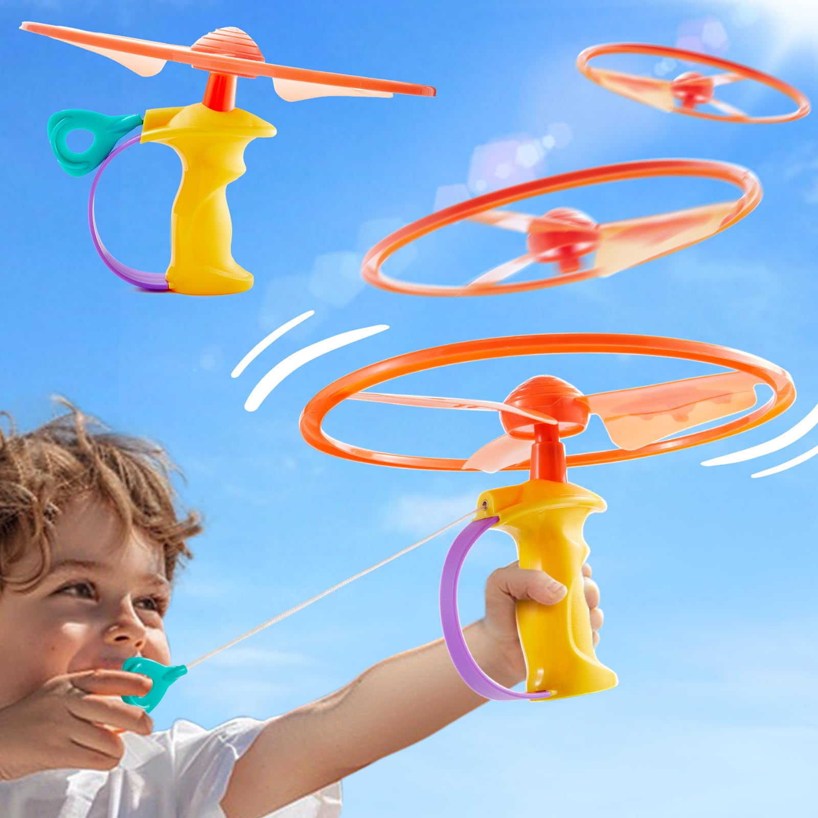 MiDeer Flying Disc Launcher Toy for Kids, Rip Cord Flying Saucer with ...