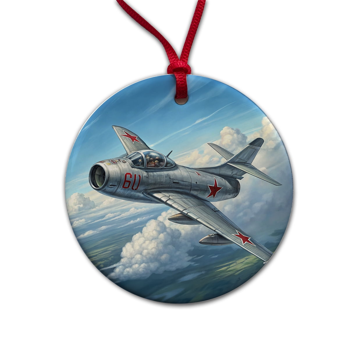MiG-15 Russian Fighter Jet Plane Christmas Tree Holiday Round Ceramic ...