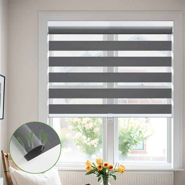 MiLin Cordless Zebra Blinds Blackout Zebra Windows Shades Dual Layer Free-Stop Roller Shades ...