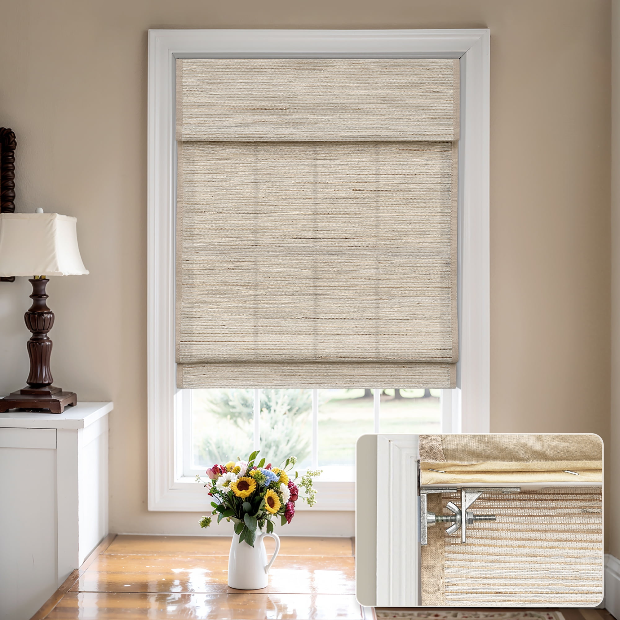 MiLin No Tools No Drill Cordless Roman Shades Privacy Linen Blackout ...