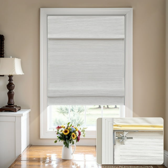 MiLin No Tools No Drill Cordless Roman Shades Privacy Linen Blackout ...