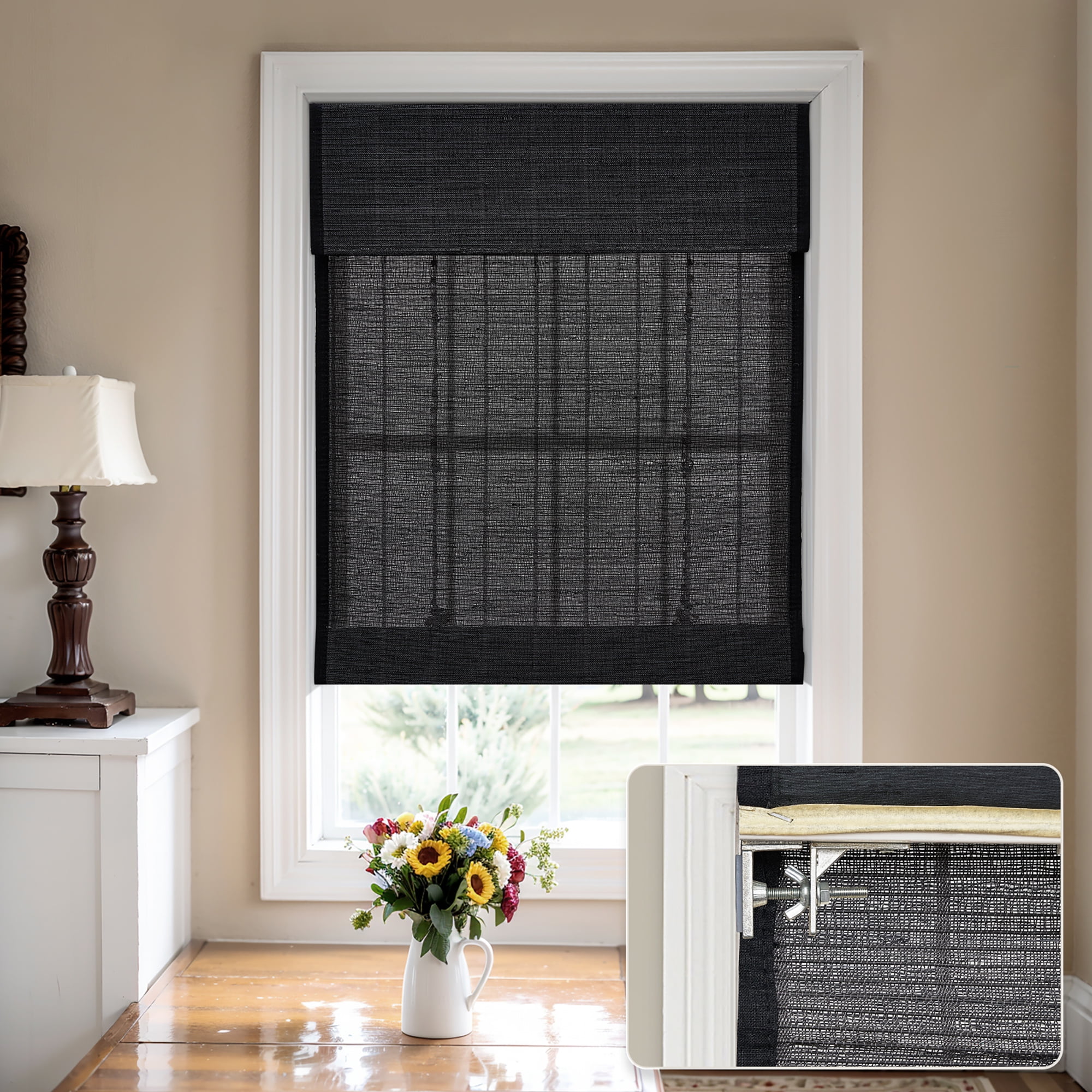MiLin No Tools No Drill Cordless Roman Shades Privacy Linen Blackout ...