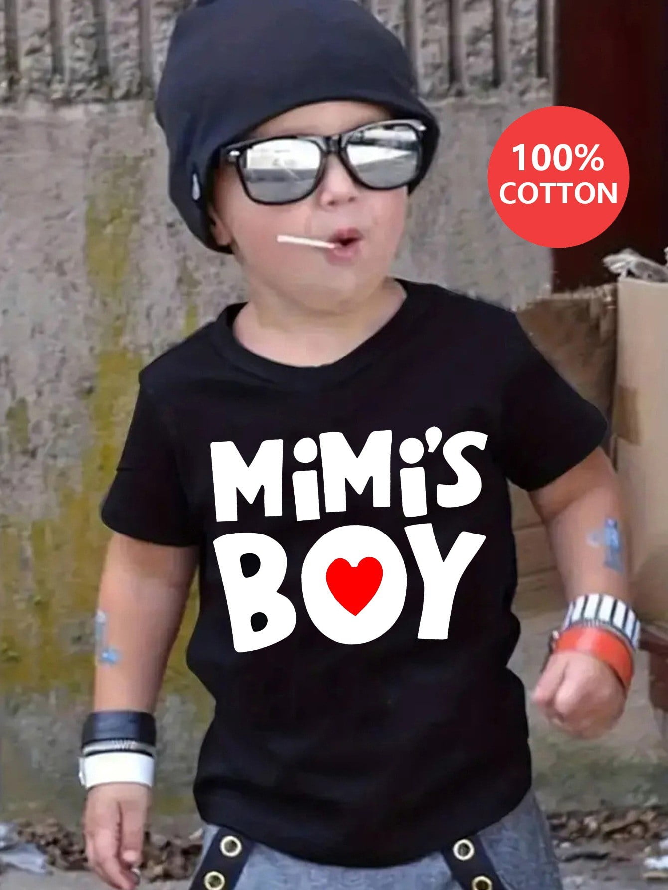 MiMi BOY 100% Cotton Graphic T-Shirt for Boys - Black with White "MiMi ...