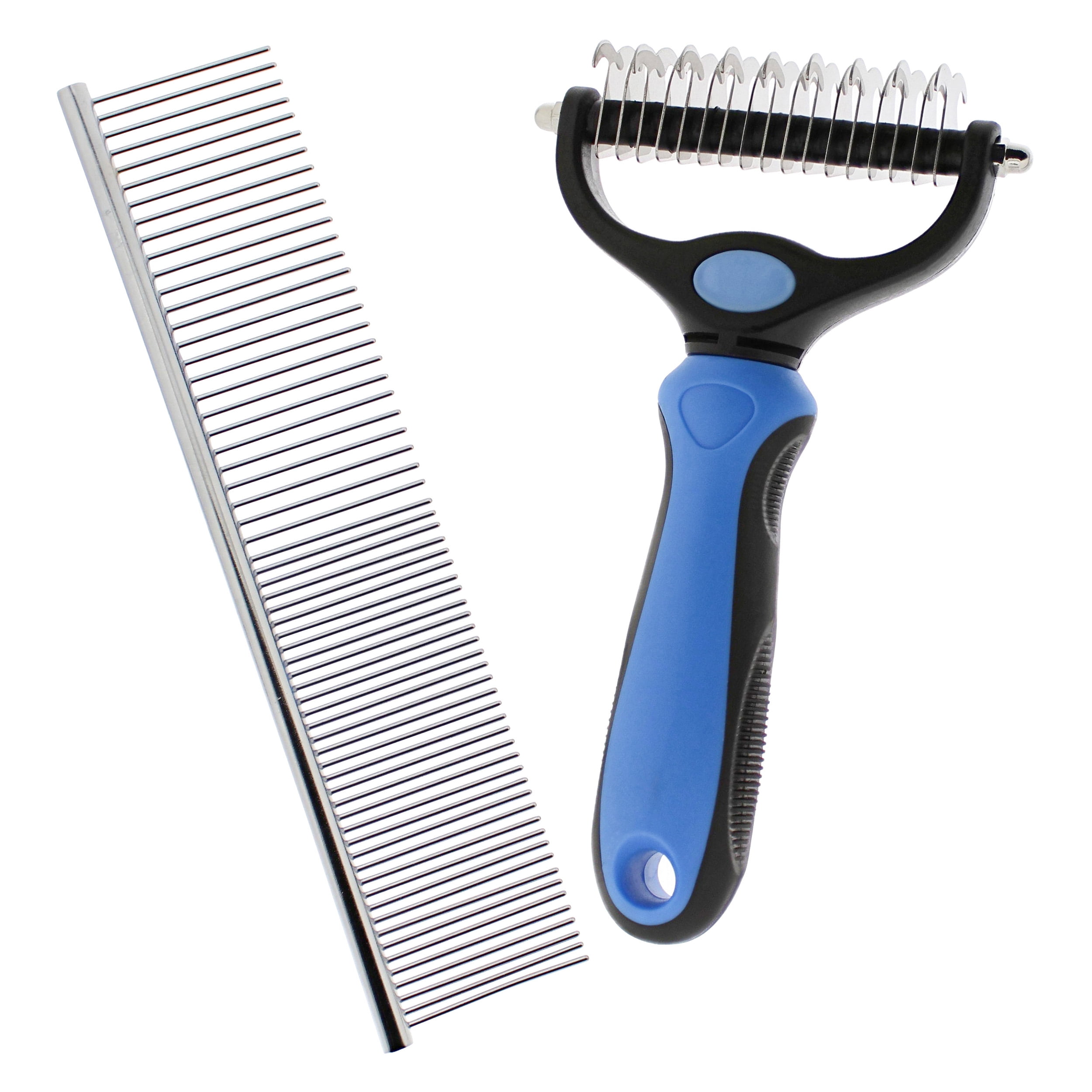 MiMu 2-Sided Dematting Undercoat Dog Rake Brush with Grooming Comb ...