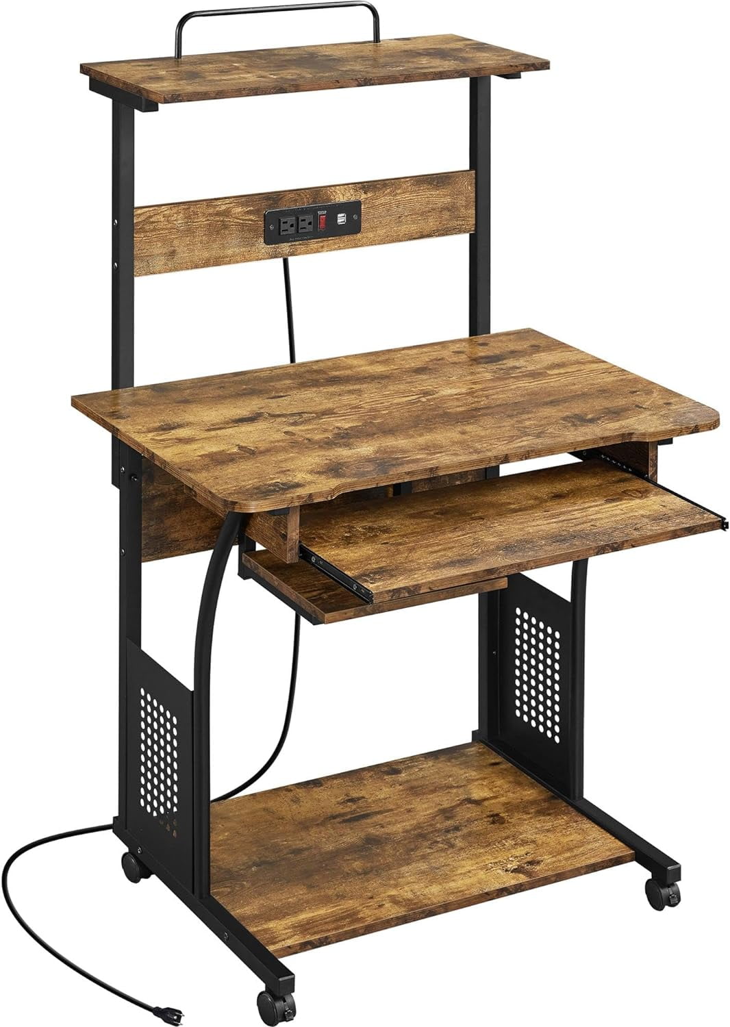 MiSHOP 3 Tiers Rolling Computer Desk with Power Outlet and USB Ports ...