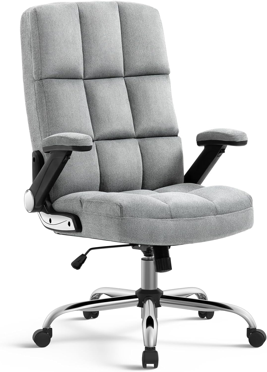 MiSHOP High Back Grey Velvet Fabric Office Chair Comfy Executive ...