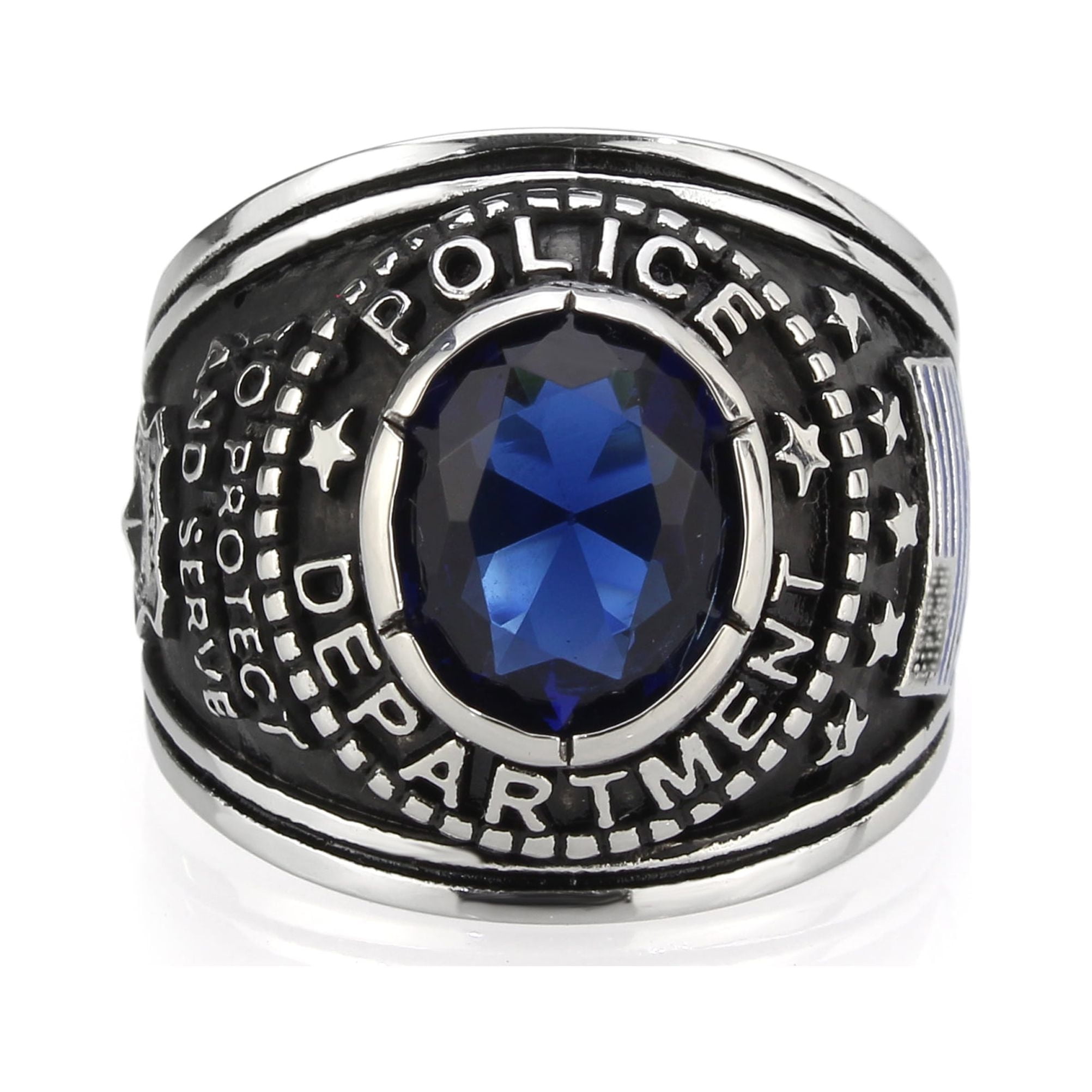 Mia Arte US Vintage Police Officer Shield Ring, Black or Polished ...