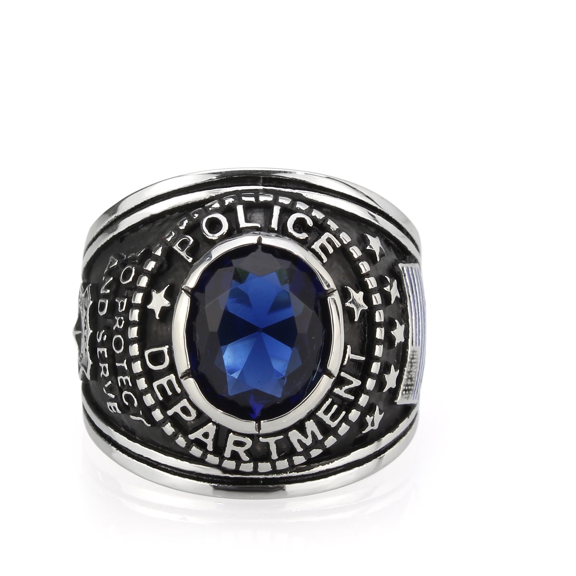 Mia Arte US Vintage Police Officer Shield Ring, Black or Polished ...