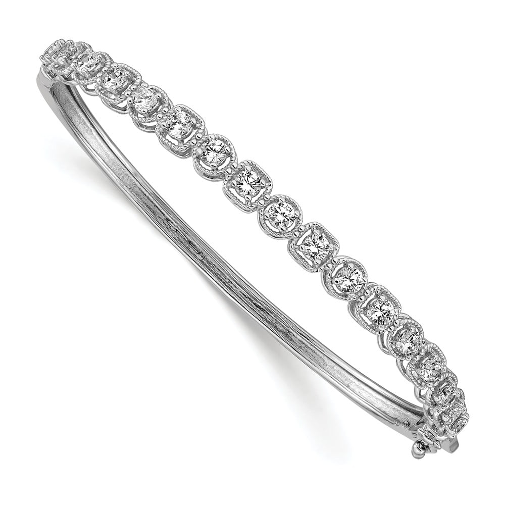 Mia Diamonds 925 Sterling Silver Rhodium-Plated Cubic Zirconia (CZ) Hinged Bangle - Walmart.com