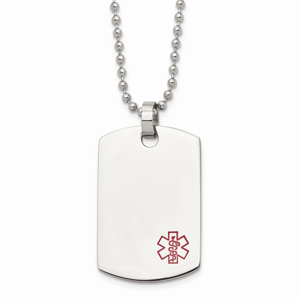 Mia Diamonds Stainless Steel Dog Tag Medical Pendant Necklace Chain ...