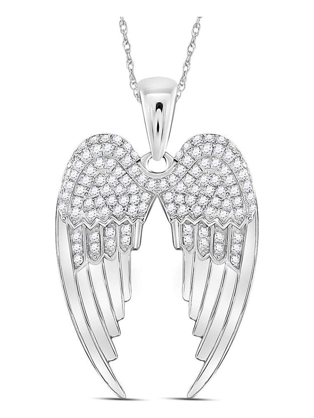 Mia Diamonds Sterling Silver Womens Round Diamond Angel Wings Pendant 3 ...