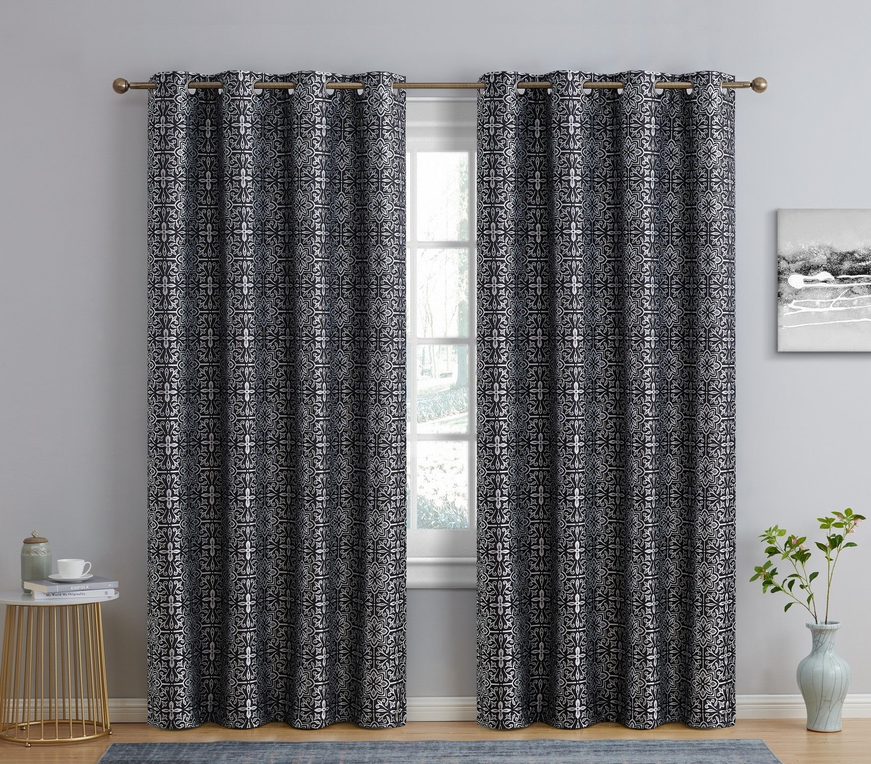 Mia Moroccan Tile 100% Complete Blackout Grommet Curtain Panels ...