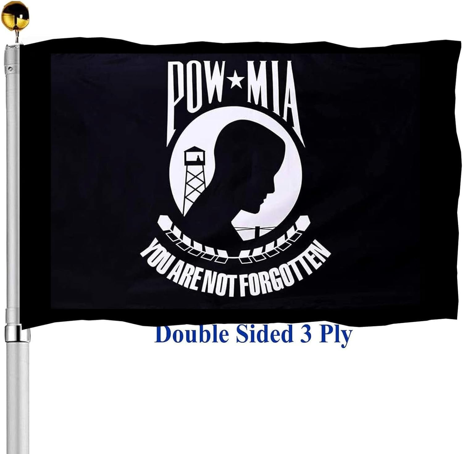 Mia Pow Flag 3x5 Outdoor Double Sided- Black You are Not Forgotten Prisoner of War Military ...