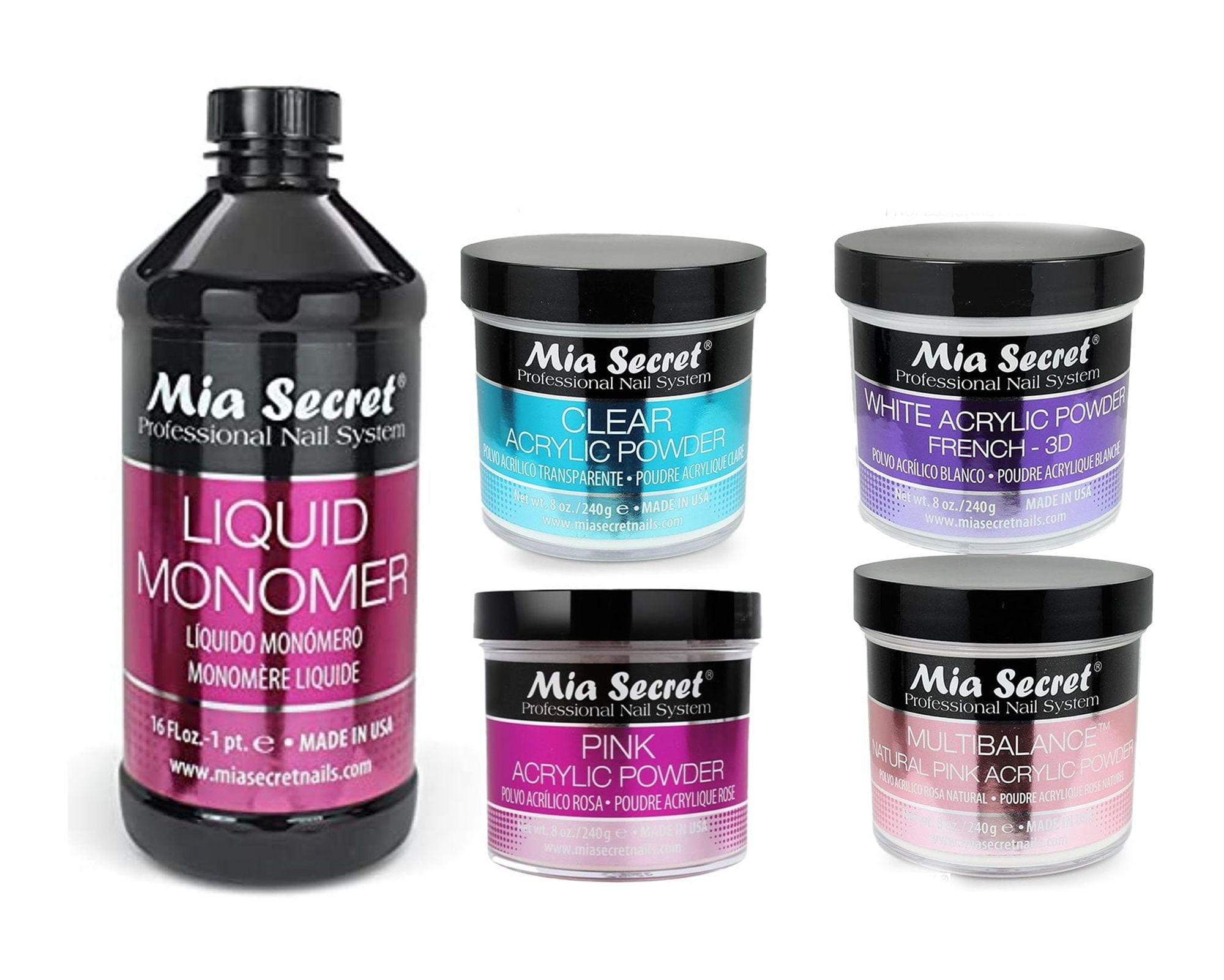 Mia Secret - Liquid Monomer (16 oz.) & Pink Acrylic Powder ...