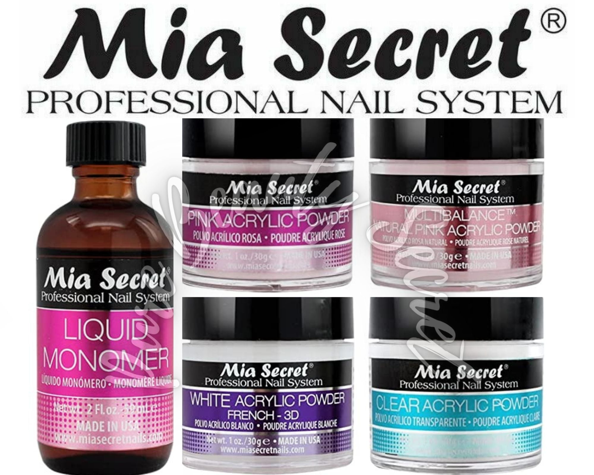 Mia Secret Acrylic Nails Kit: Liquid Monomer 2 oz, Powder 1 oz x 4 ...