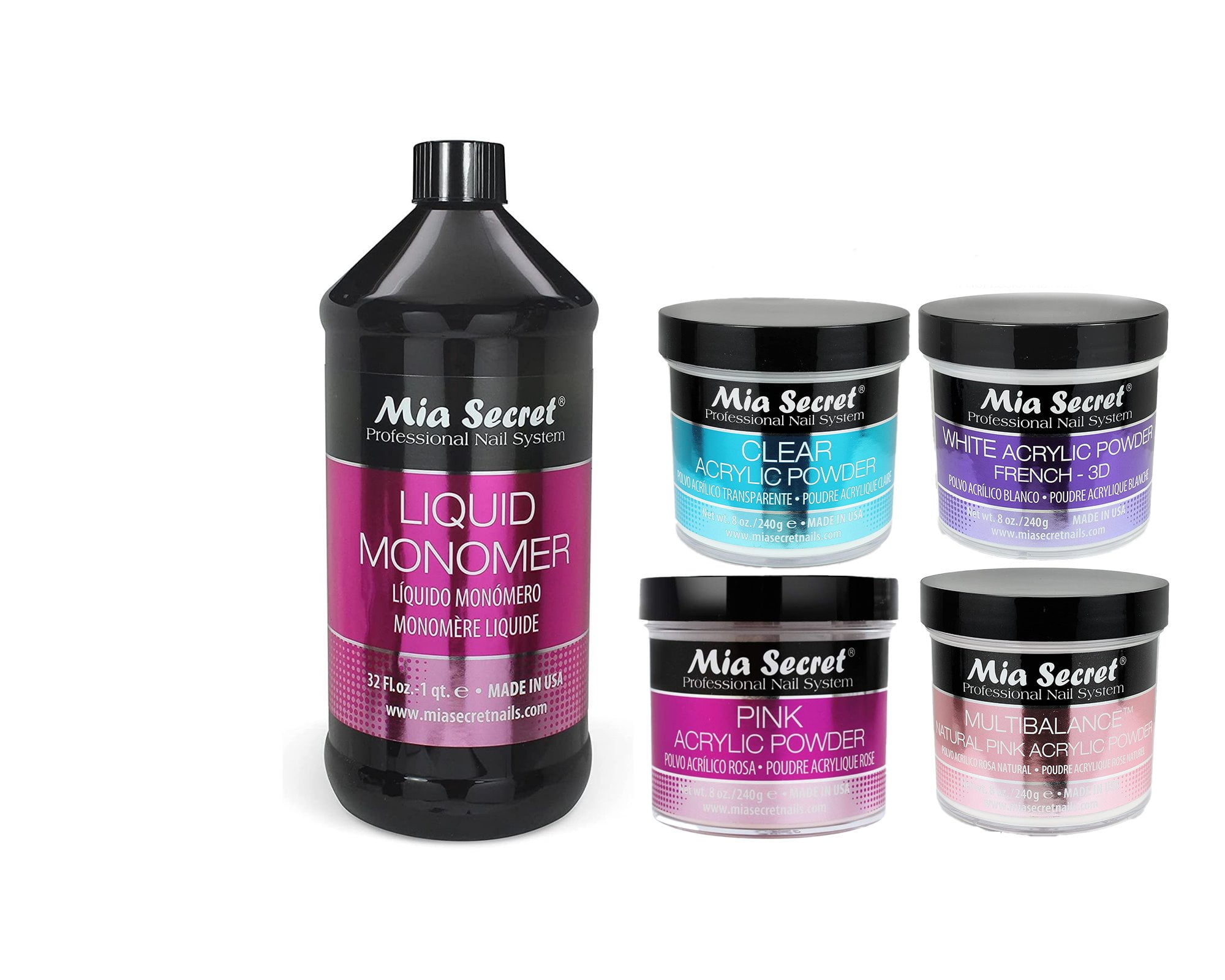 Mia Secret - Liquid Monomer (32 oz.) & Pink Acrylic Powder ...
