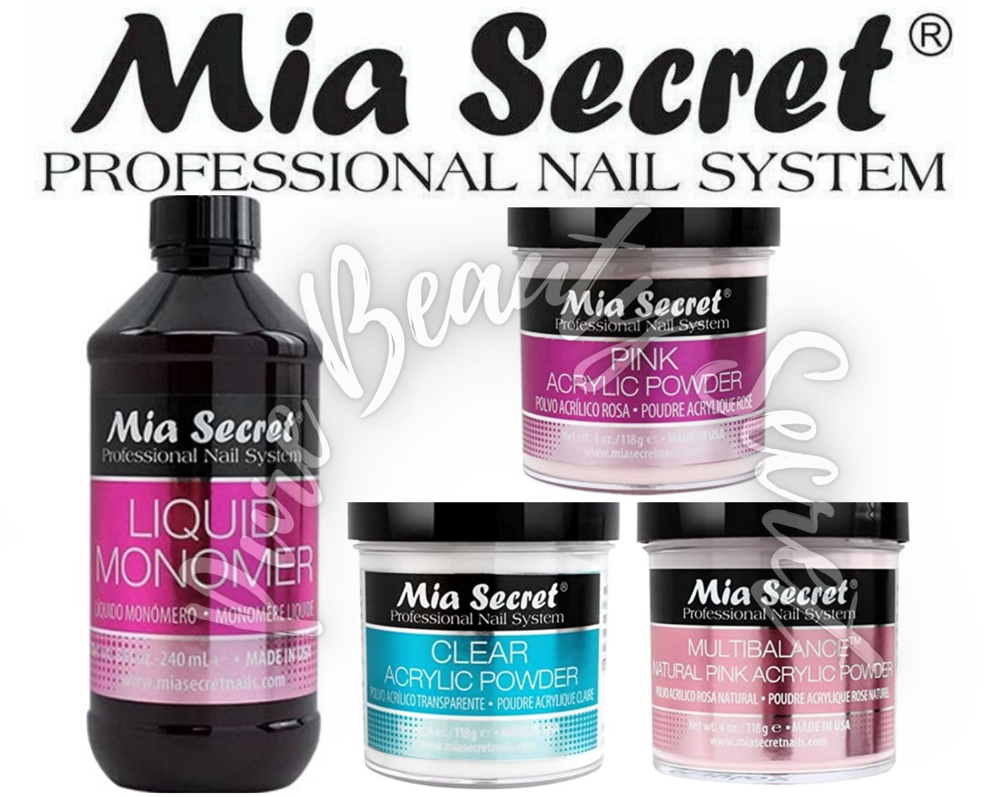Mia Secret Liquid Monomer 8 oz + Powder 4 oz x 3 (CLEAR + PINK ...