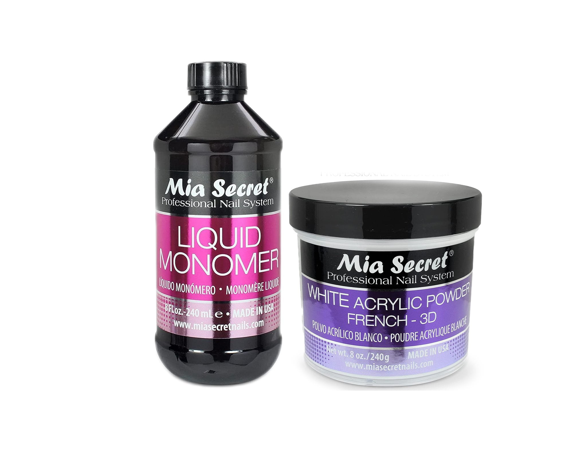 Mia Secret - Liquid Monomer 8oz. & White Acrylic Powder French - 3D 8oz ...