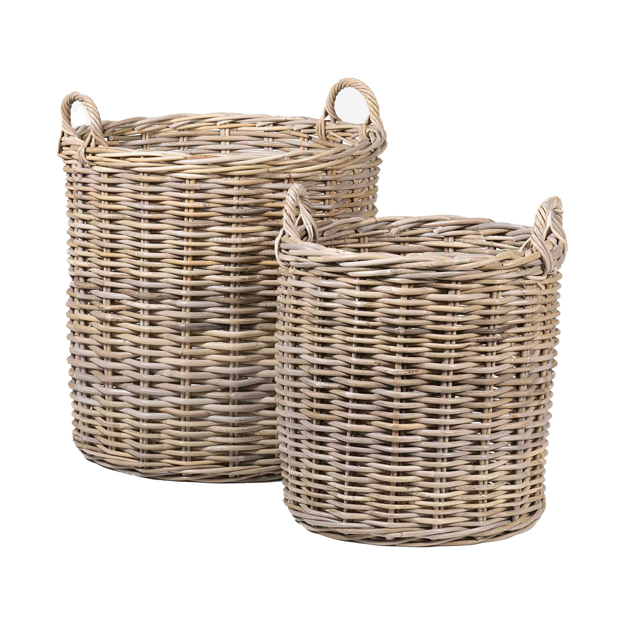 Mia Set of 2 Round Rustic Natural Brown Woven Rattan Storage Baskets by ...